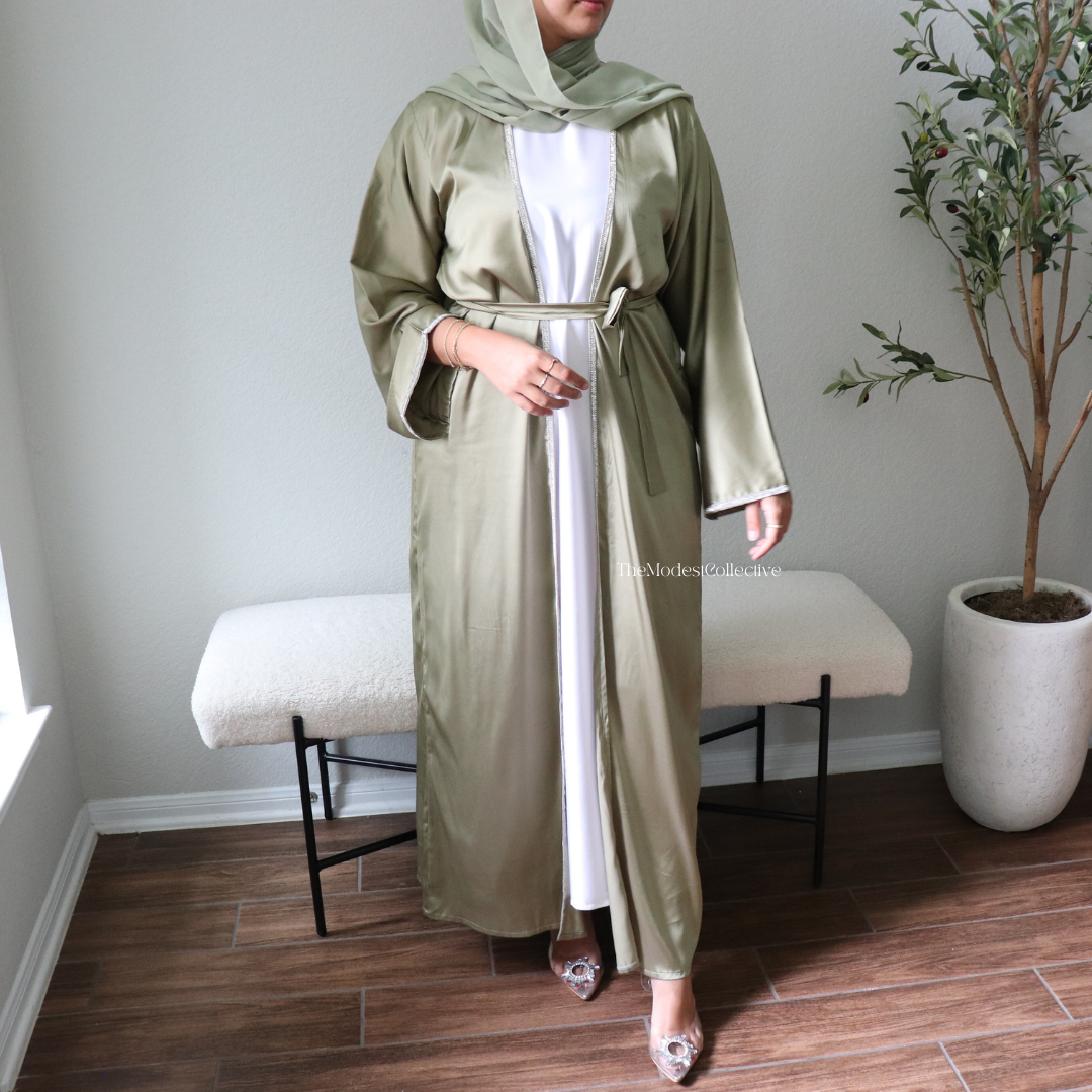 Olive Green Embellished Abaya Set – TheModestCollective