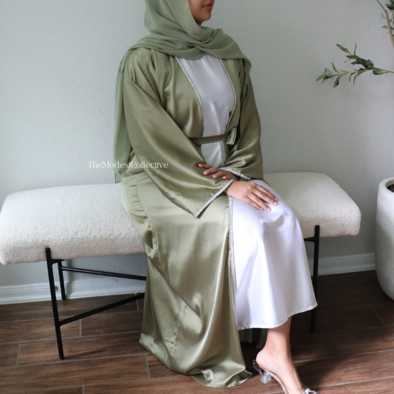 Olive Green Embellished Abaya Set – TheModestCollective
