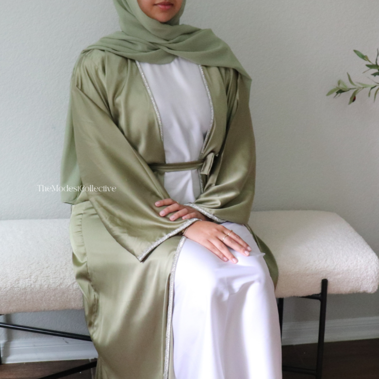 Olive Green Embellished Abaya Set – TheModestCollective