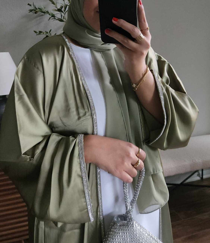 Olive Green Embellished Abaya Set – TheModestCollective